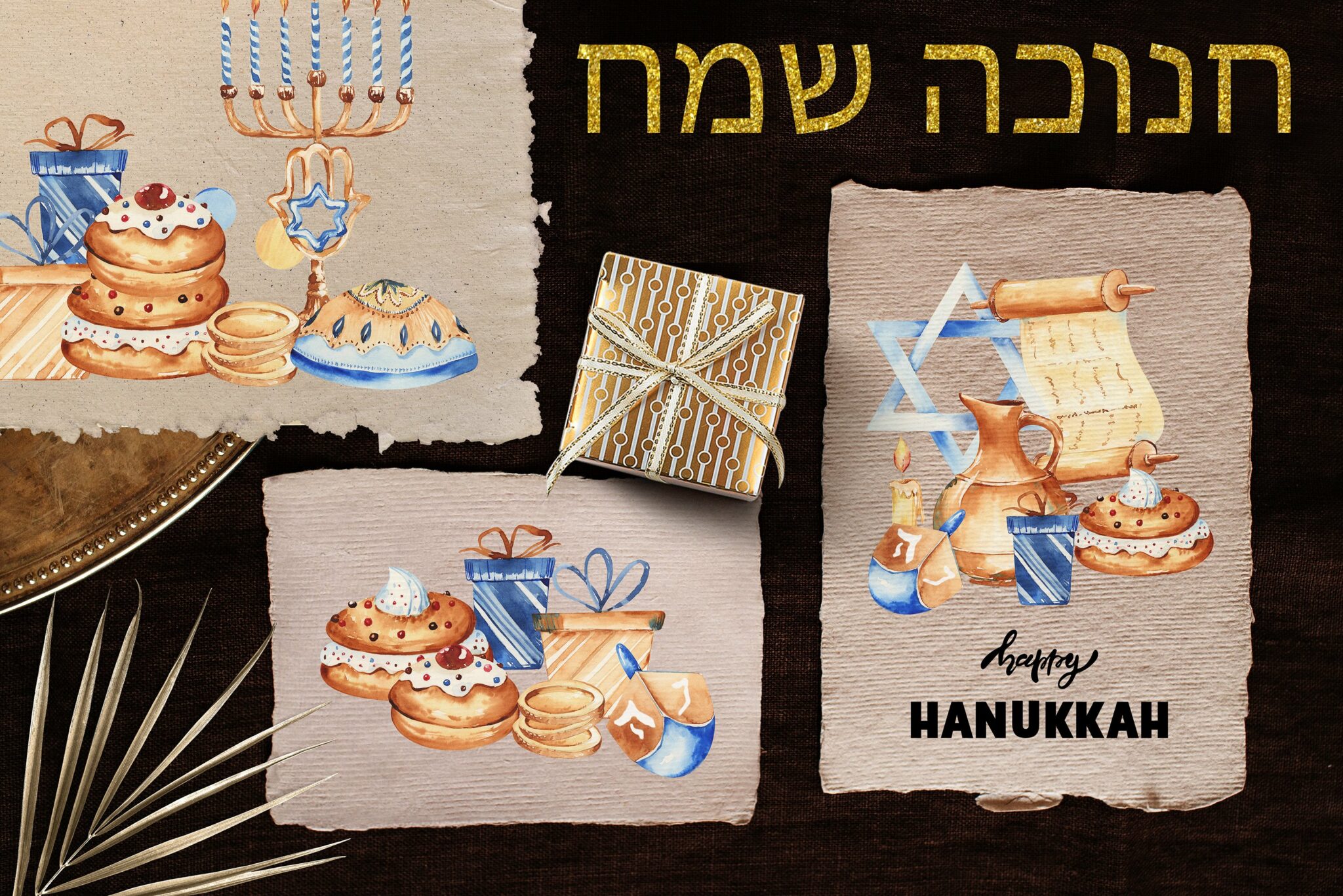Hanukkah Watercolor Jewish Holiday Clipart Religious – MasterBundles