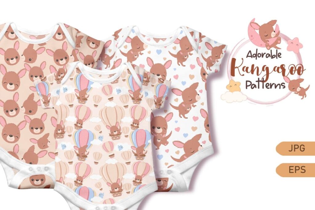 Cute Kangaroo Seamless Pattern Set – MasterBundles