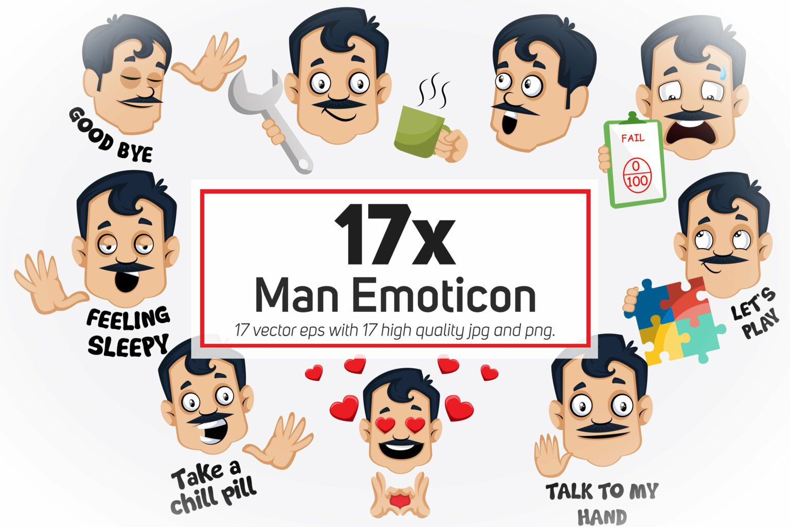 17 Man Emoticon Or Stickers Character Collection – MasterBundles