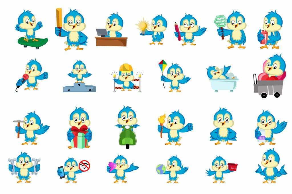 50 Blue Bird Character Collection Illustration – MasterBundles
