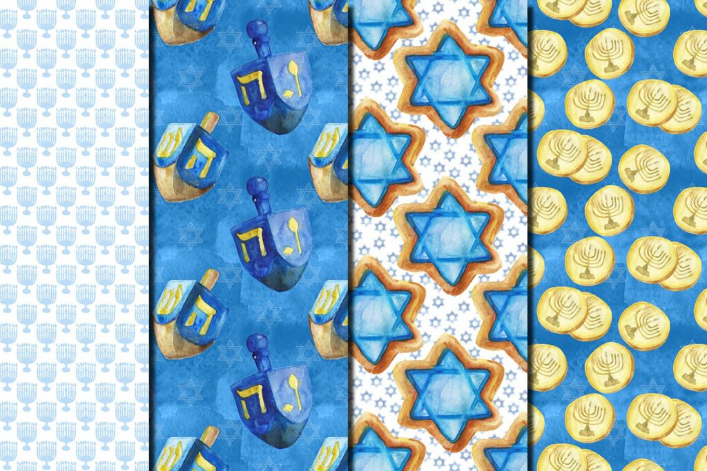 Watercolor Happy Hanukkah Seamless Digital Paper Pack – MasterBundles