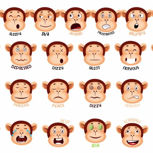 50 Monkey Expression Emoticon Collection Illustration | MasterBundles