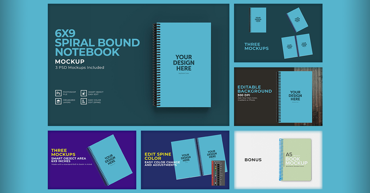 6x9 Spiral Bound Notebook Mockup – MasterBundles