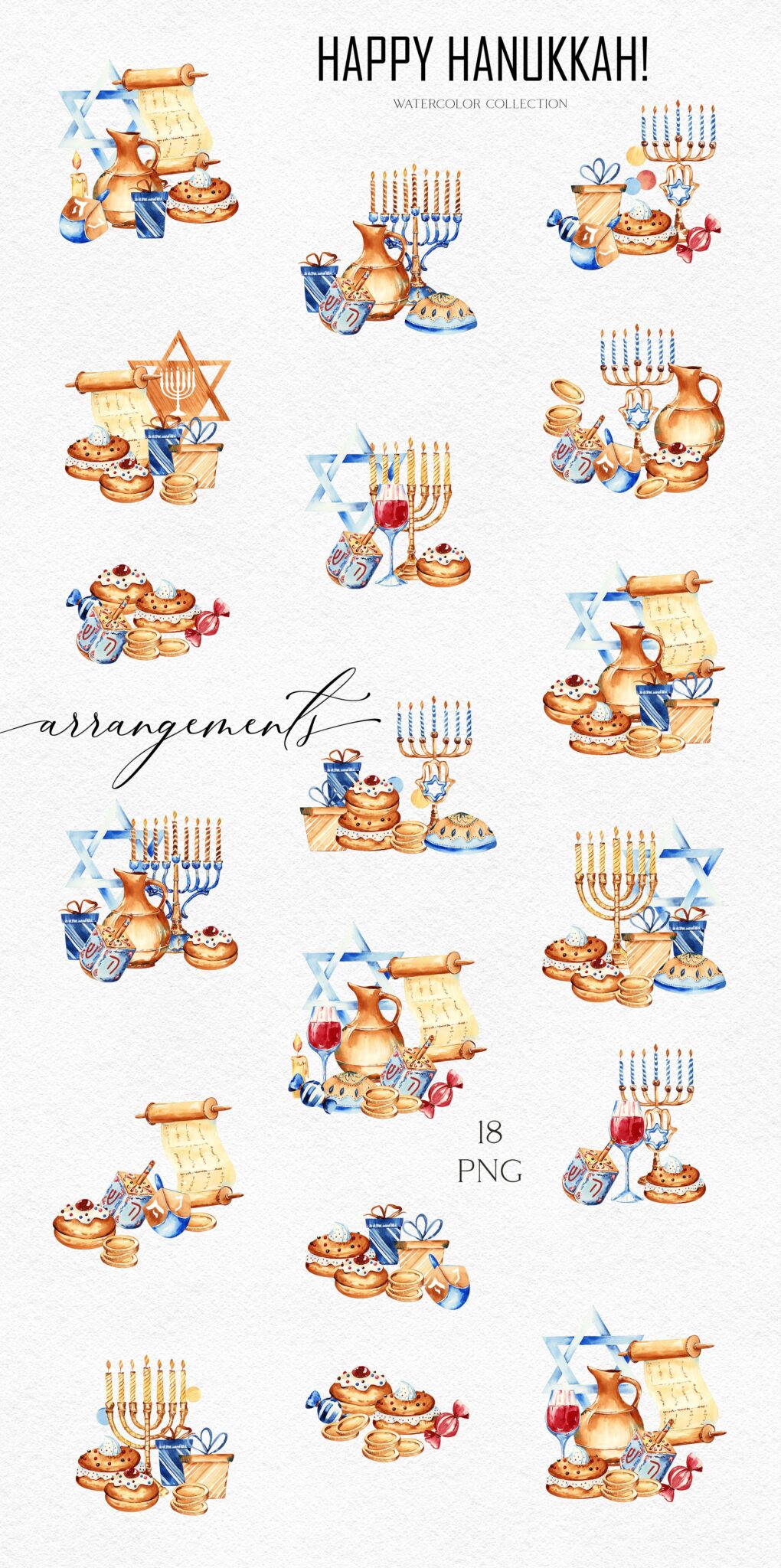 Hanukkah Watercolor Jewish Holiday Clipart Religious – MasterBundles