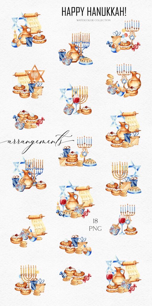 Hanukkah Watercolor Jewish Holiday Clipart Religious – MasterBundles
