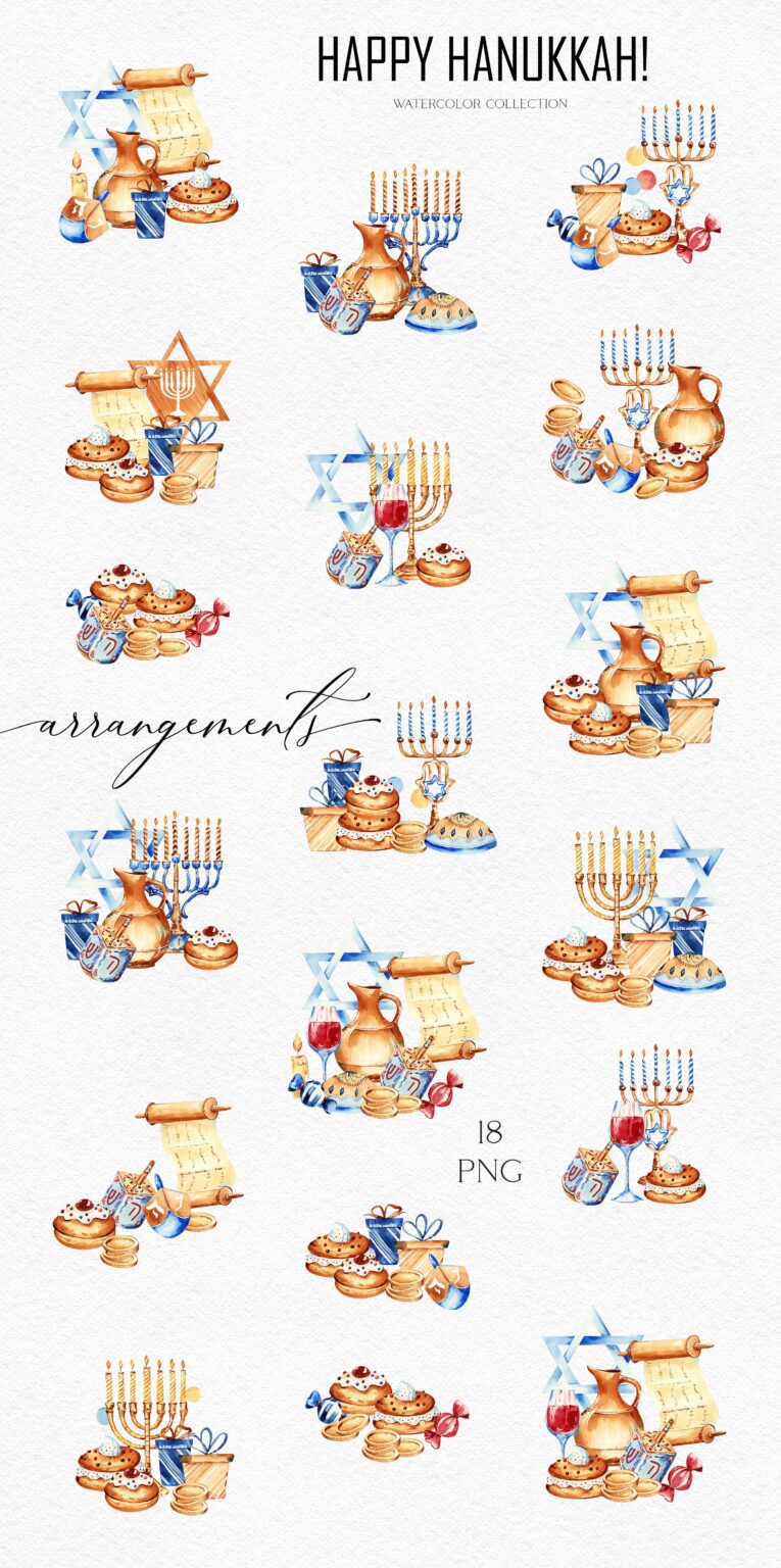 Hanukkah Watercolor Jewish Holiday Clipart Religious – MasterBundles