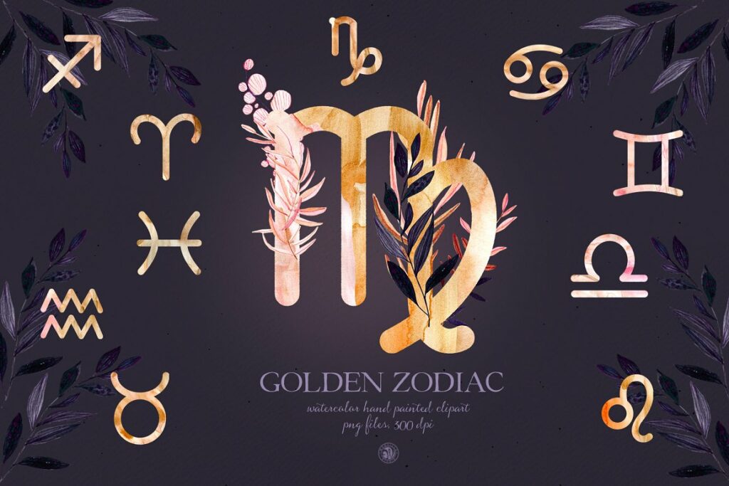 Watercolor Golden Zodiac – MasterBundles