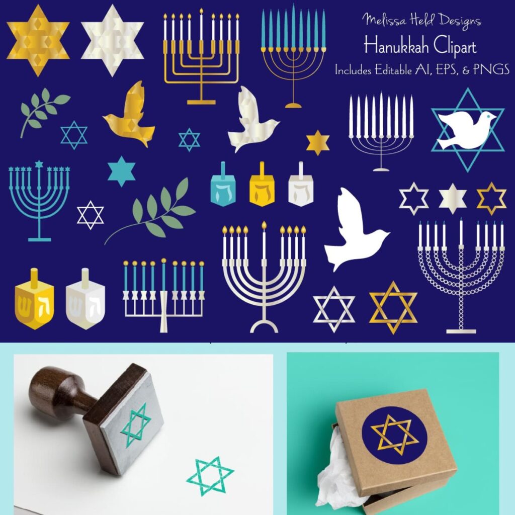 Hanukkah Clipart Dreidel Menorah PNG | MasterBundles
