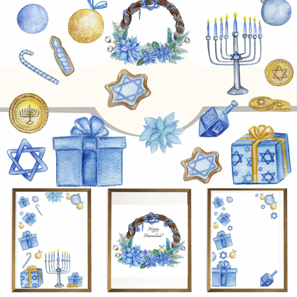 Hanukkah Watercolor Clipart Traditional Jewish Holiday Set – MasterBundles