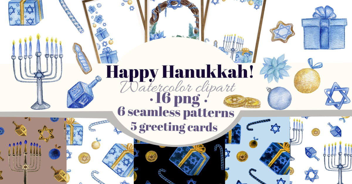 Hanukkah Watercolor Clipart Traditional Jewish Holiday Set – MasterBundles