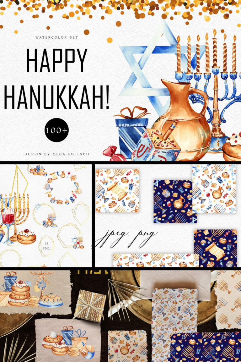 Hanukkah Watercolor Jewish Holiday Clipart Religious – MasterBundles