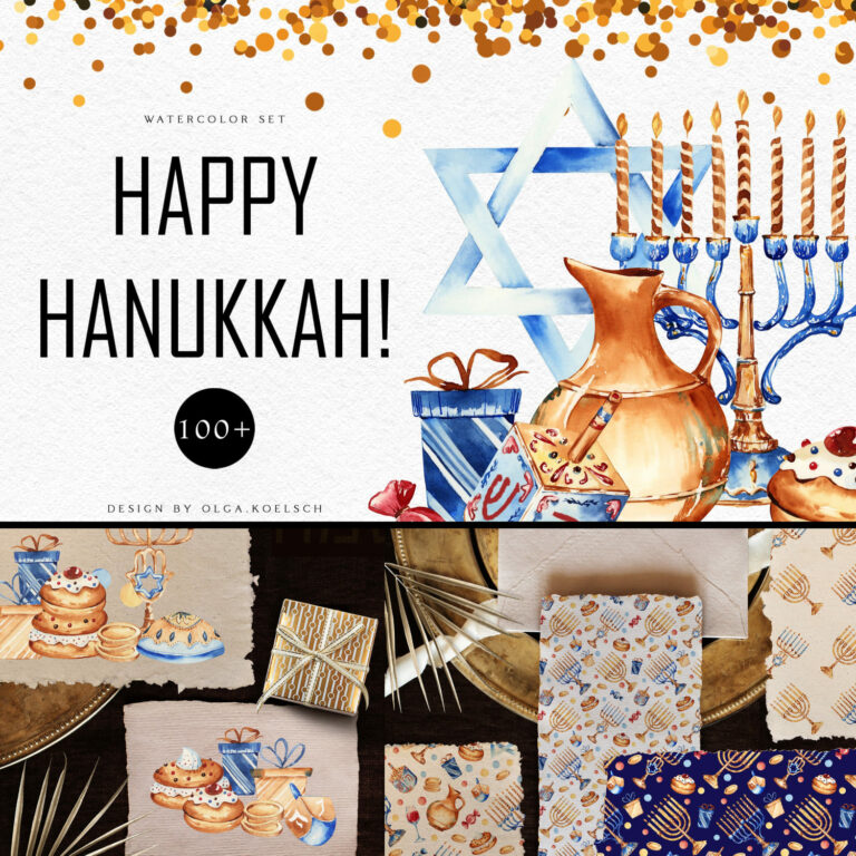 Hanukkah Watercolor Jewish Holiday Clipart Religious – MasterBundles