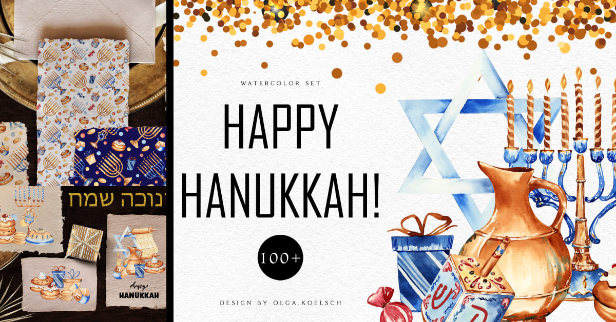 Hanukkah Watercolor Jewish Holiday Clipart Religious – MasterBundles