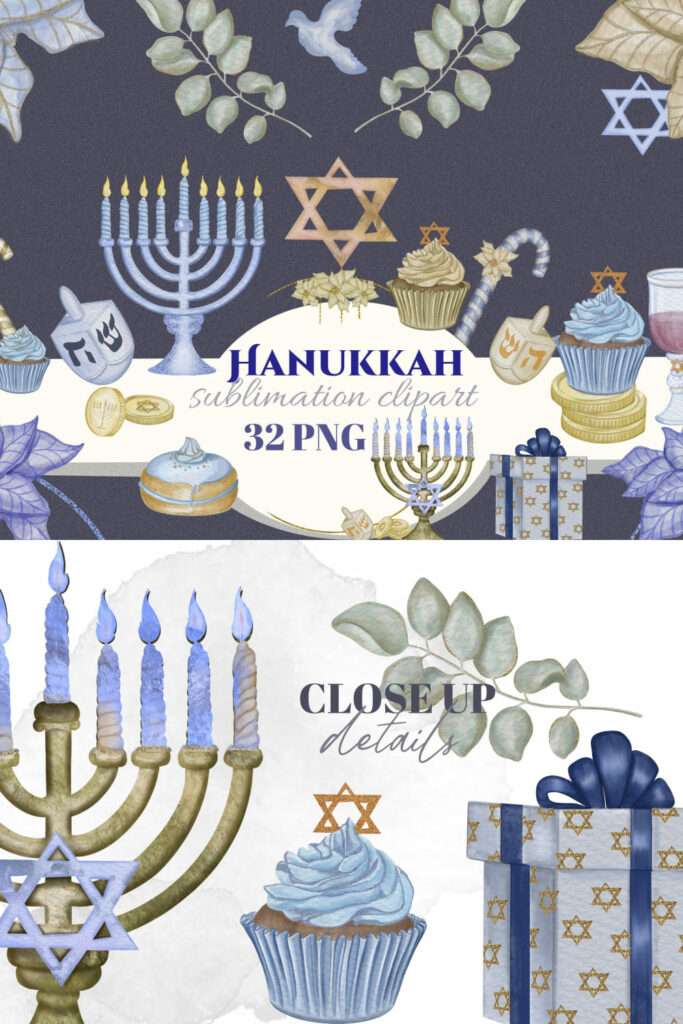 Hanukkah Watercolor Sublimation Clipart – MasterBundles