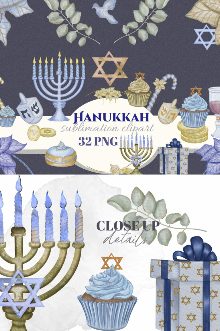 Hanukkah Watercolor Sublimation Clipart – MasterBundles