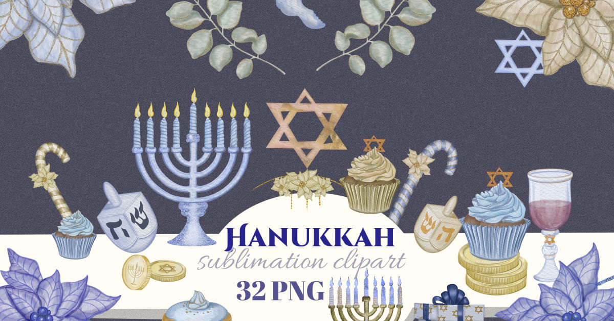 Hanukkah Watercolor Sublimation Clipart – MasterBundles