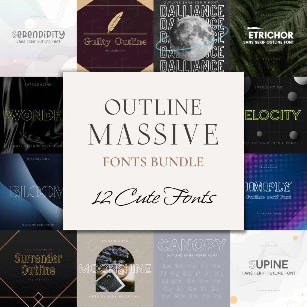 Massive Outline Fonts Bundle 12 Cute Fonts – MasterBundles