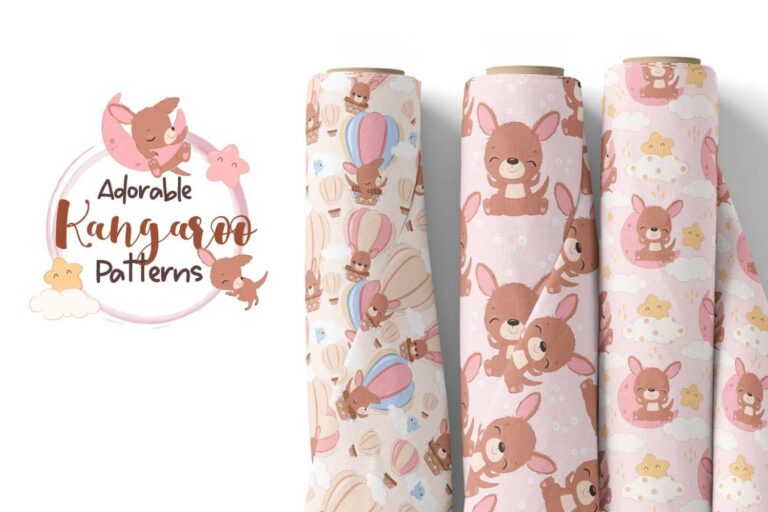 Cute Kangaroo Seamless Pattern Set – MasterBundles