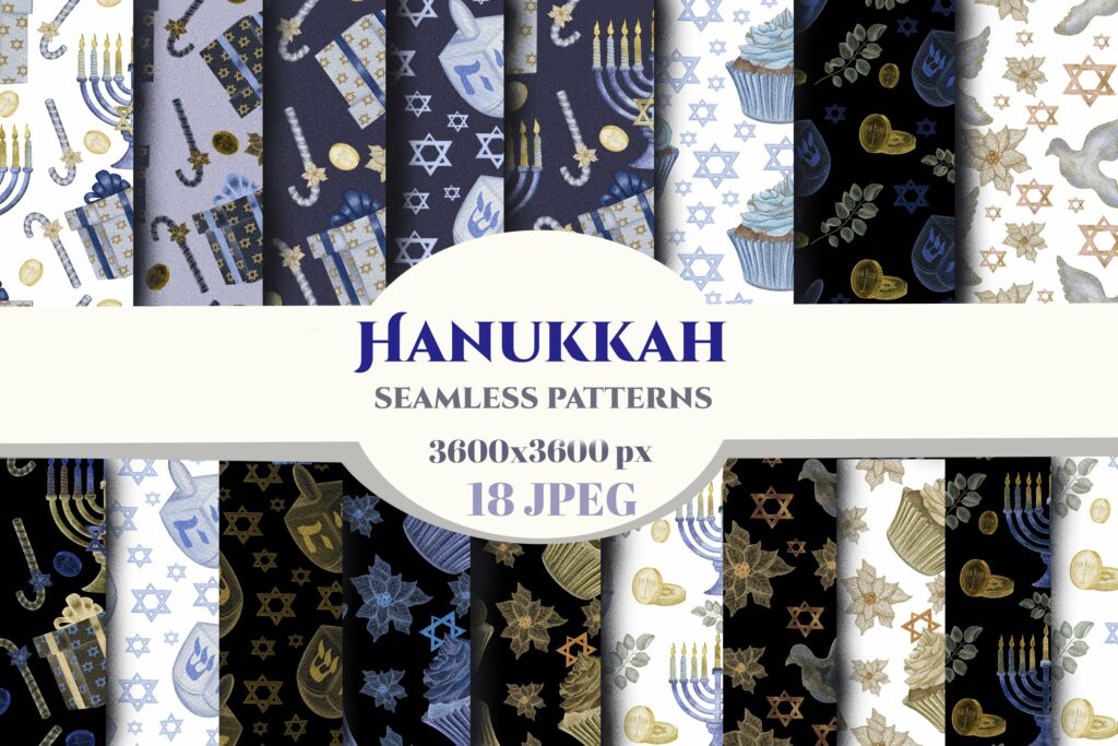 Hanukkah Trendy Seamless Pattern & Digital Paper – MasterBundles
