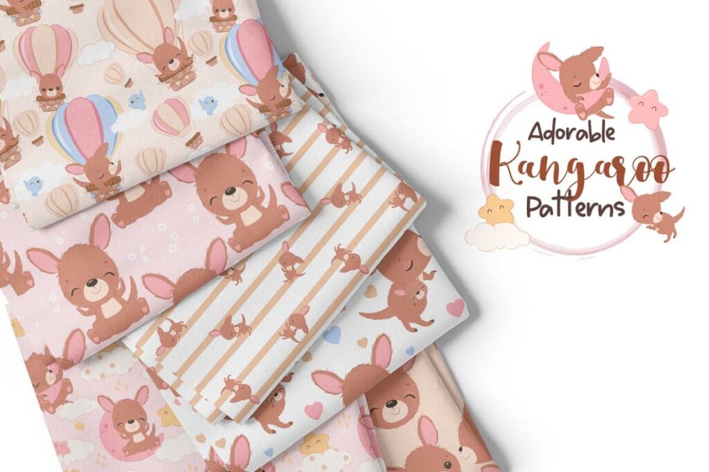 Cute Kangaroo Seamless Pattern Set – MasterBundles