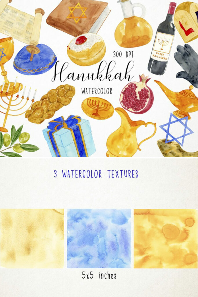 Watercolor Hanukkah Clipart – MasterBundles