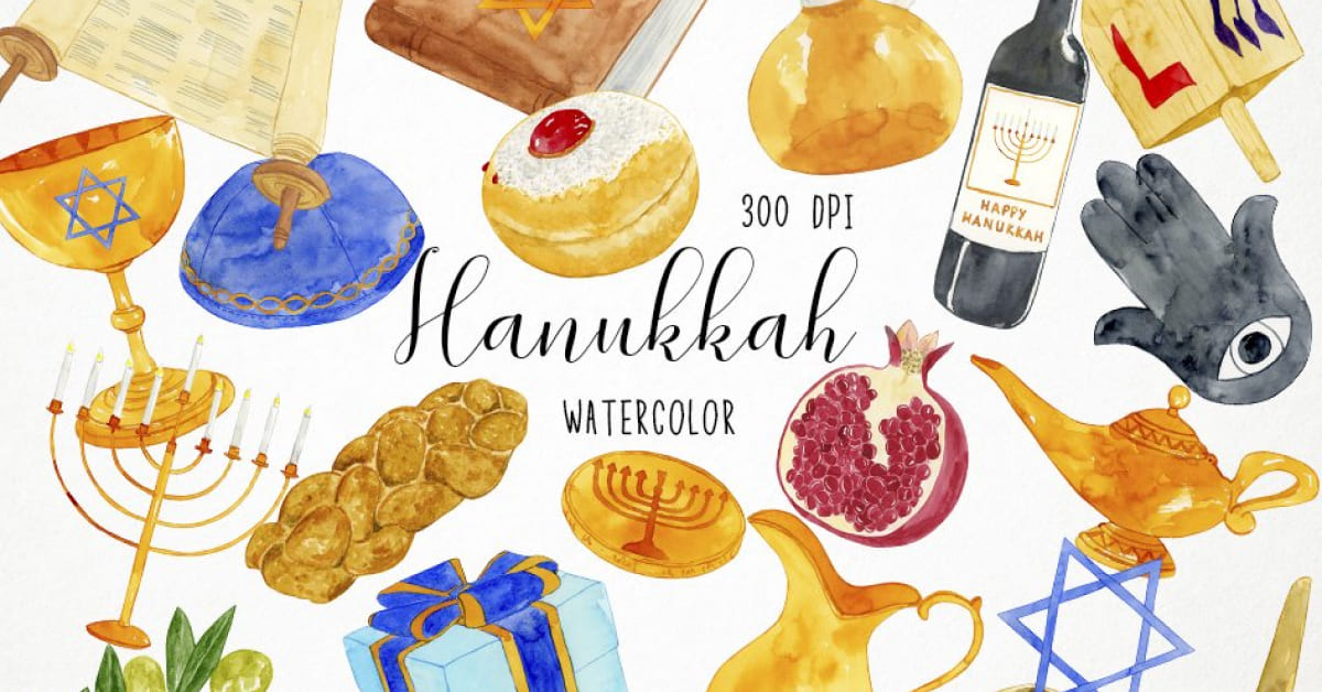 Watercolor Hanukkah Clipart – MasterBundles