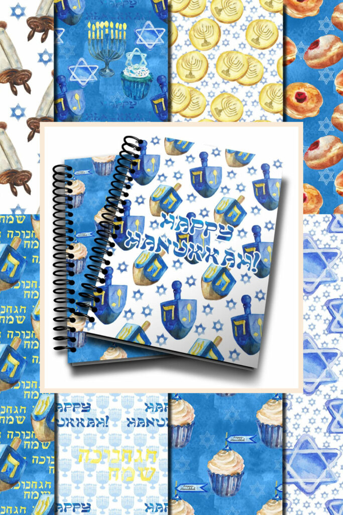 Watercolor Happy Hanukkah Seamless Digital Paper Pack – MasterBundles