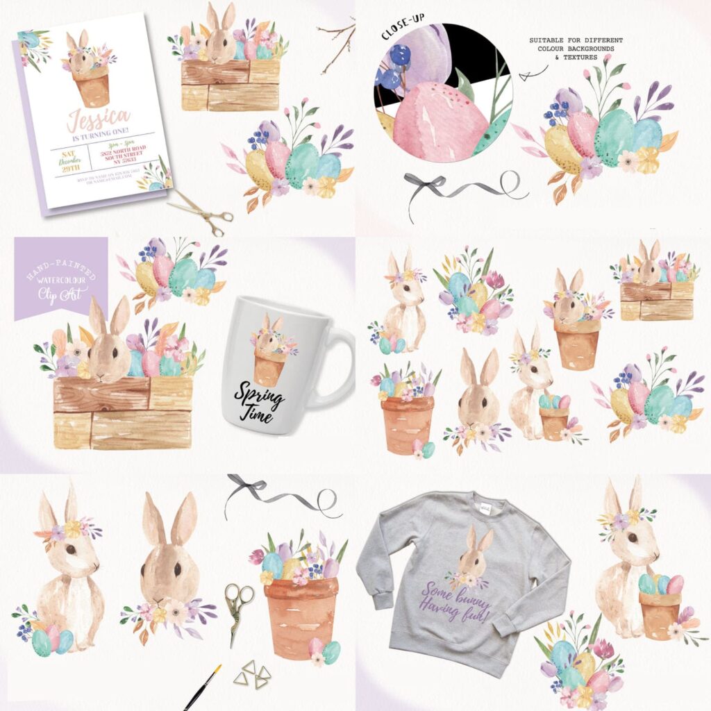 Easter Bunny Pastel Eggs Clipart Kit – MasterBundles