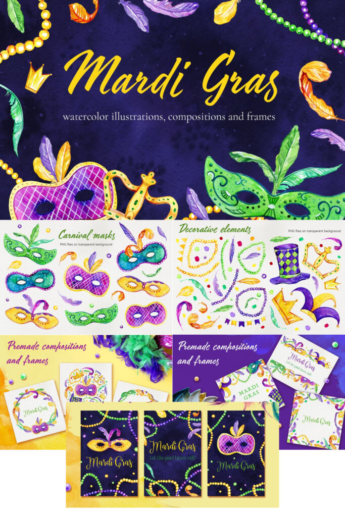 Mardi Gras. Watercolor Illustrations – MasterBundles