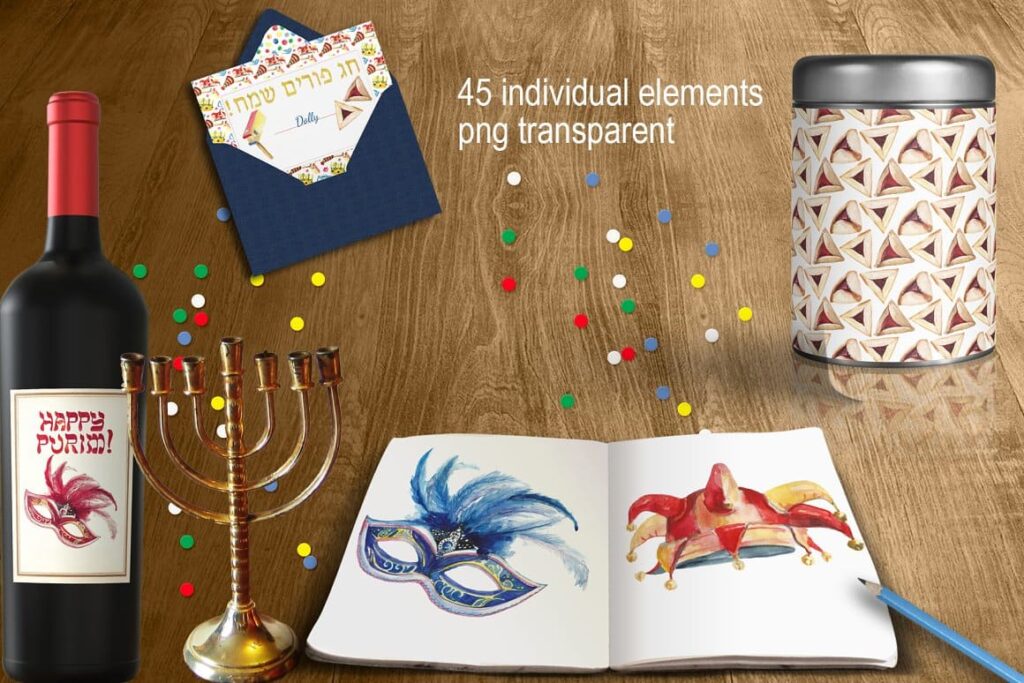 Happy Purim Watercolor Set – MasterBundles