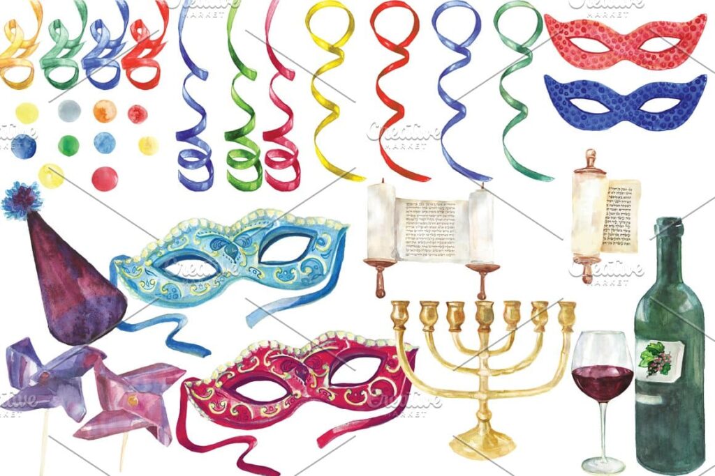 Happy Purim Watercolor Set – MasterBundles