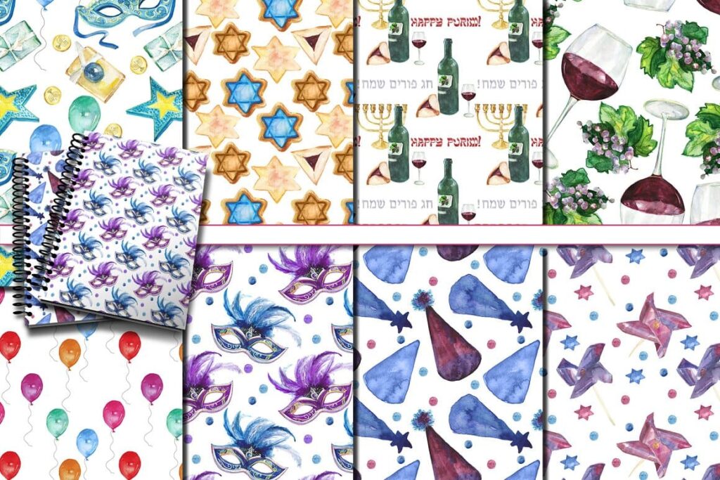 Happy Purim Watercolor Set – MasterBundles
