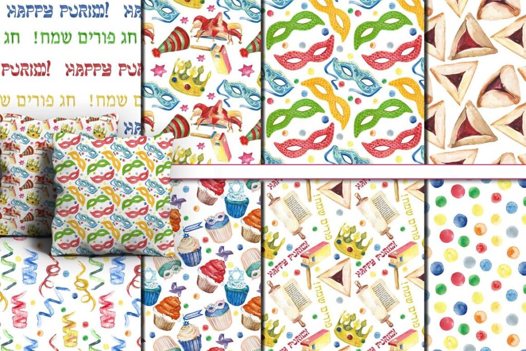 Happy Purim Watercolor Set – MasterBundles