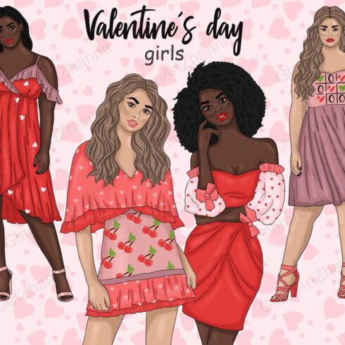 Valentine's Day Girls Clipart | MasterBundles