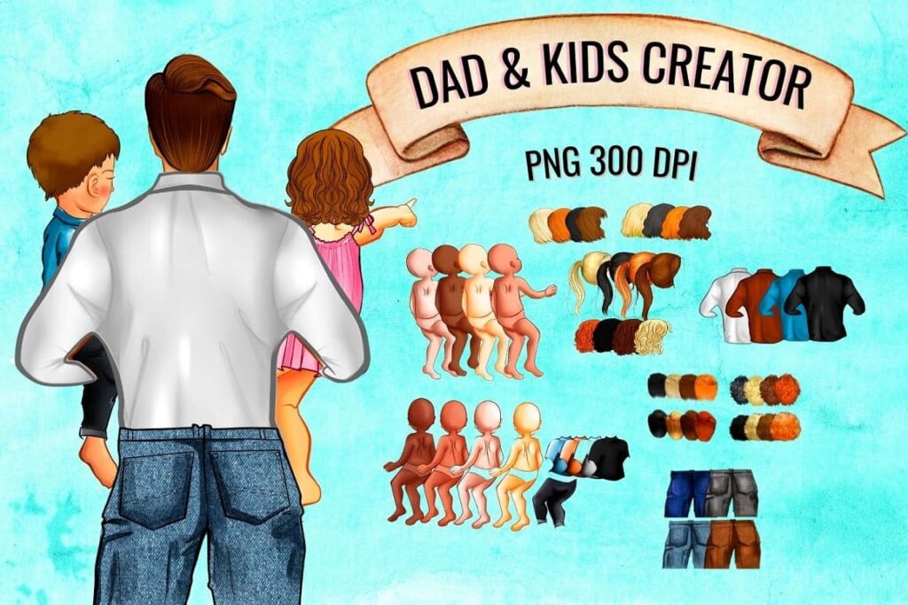Dad & Children Family Creator Clipart – MasterBundles