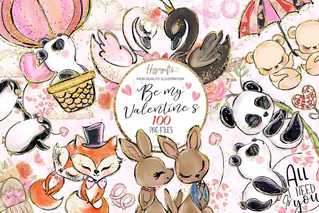 Valentine's Clip Art, Animals Love – MasterBundles