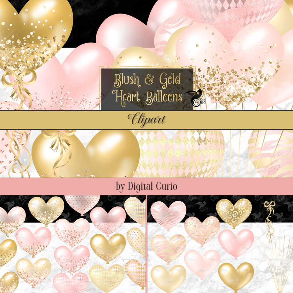 Blush & Gold Heart Balloons Clipart – MasterBundles