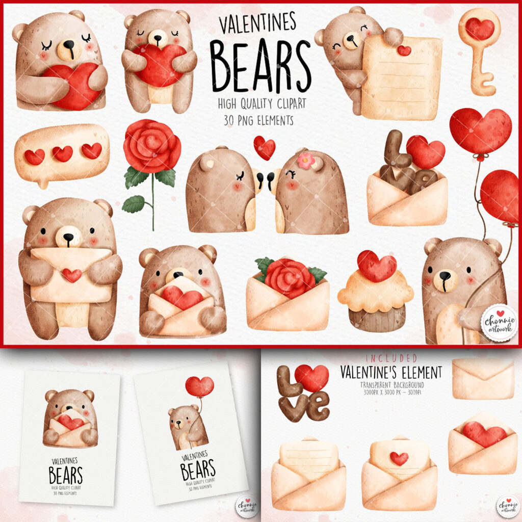 Valentine's Day Teddy Bear Clipart – MasterBundles