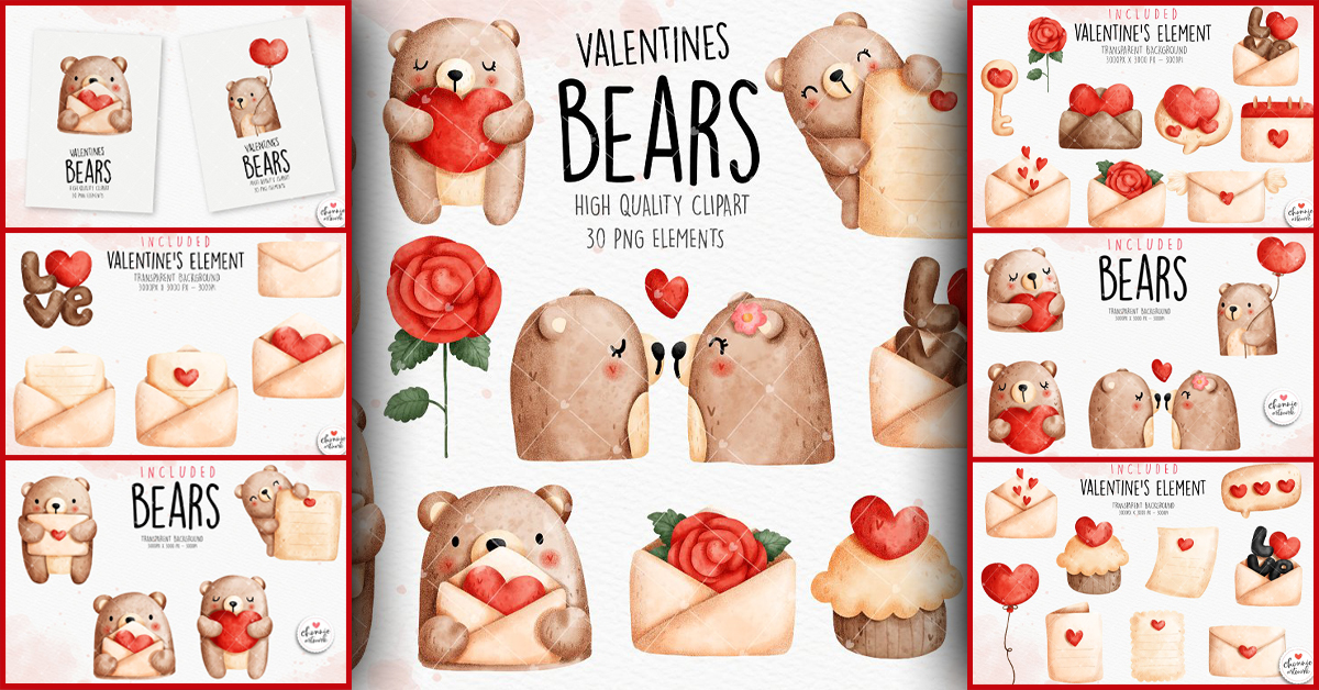 Valentine's Day Teddy Bear Clipart – MasterBundles