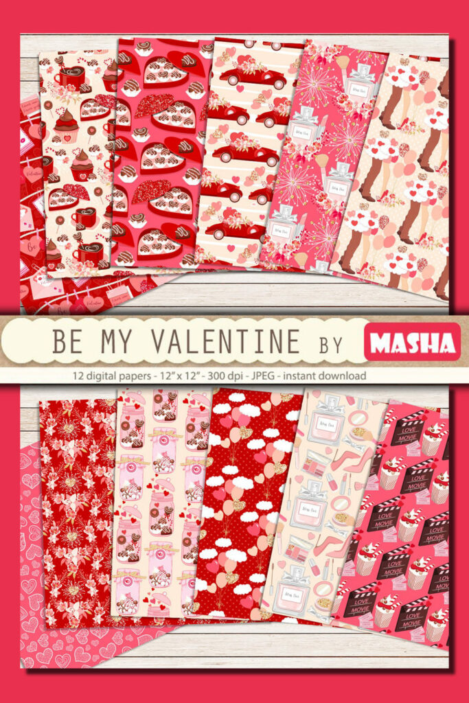 BE MY VALENTINE Digital Paper – MasterBundles