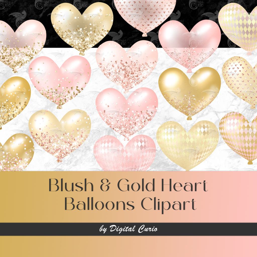 Blush & Gold Heart Balloons Clipart – MasterBundles