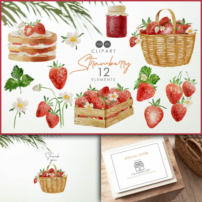 Watercolor Strawberry Clipart, Fruits Elements – MasterBundles