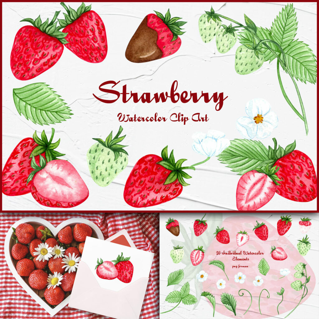 Strawberry Paradise Watercolor Png | MasterBundles