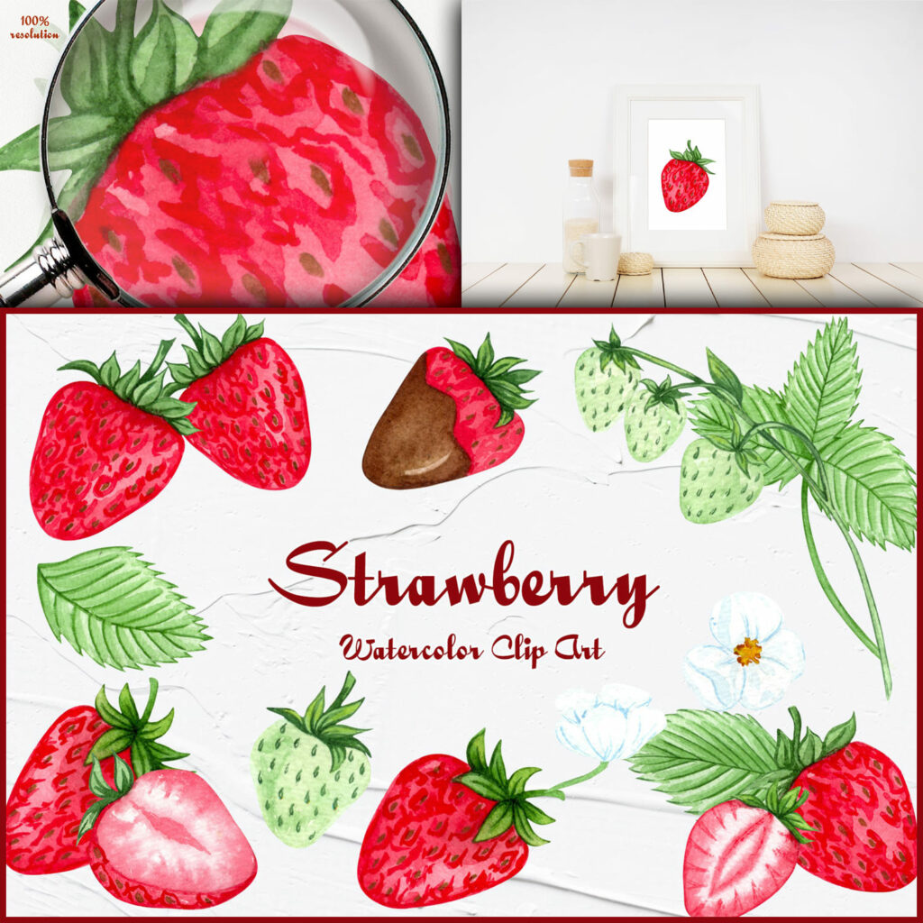 Strawberry Watercolor Clipart – MasterBundles