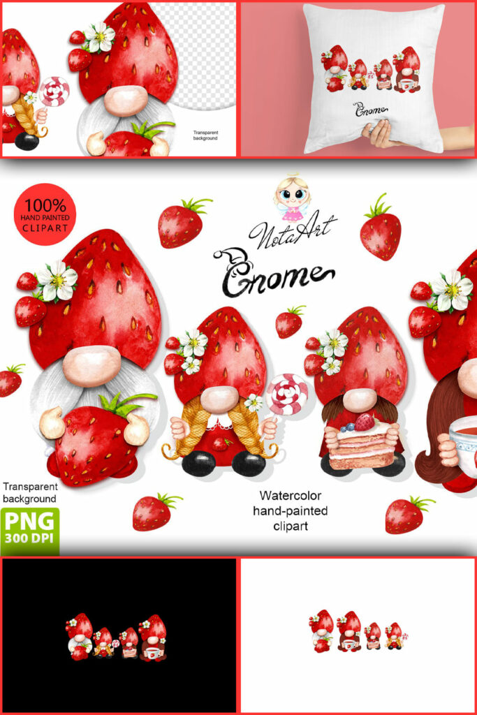 Watercolor Gnome Family with Strawberries – MasterBundles