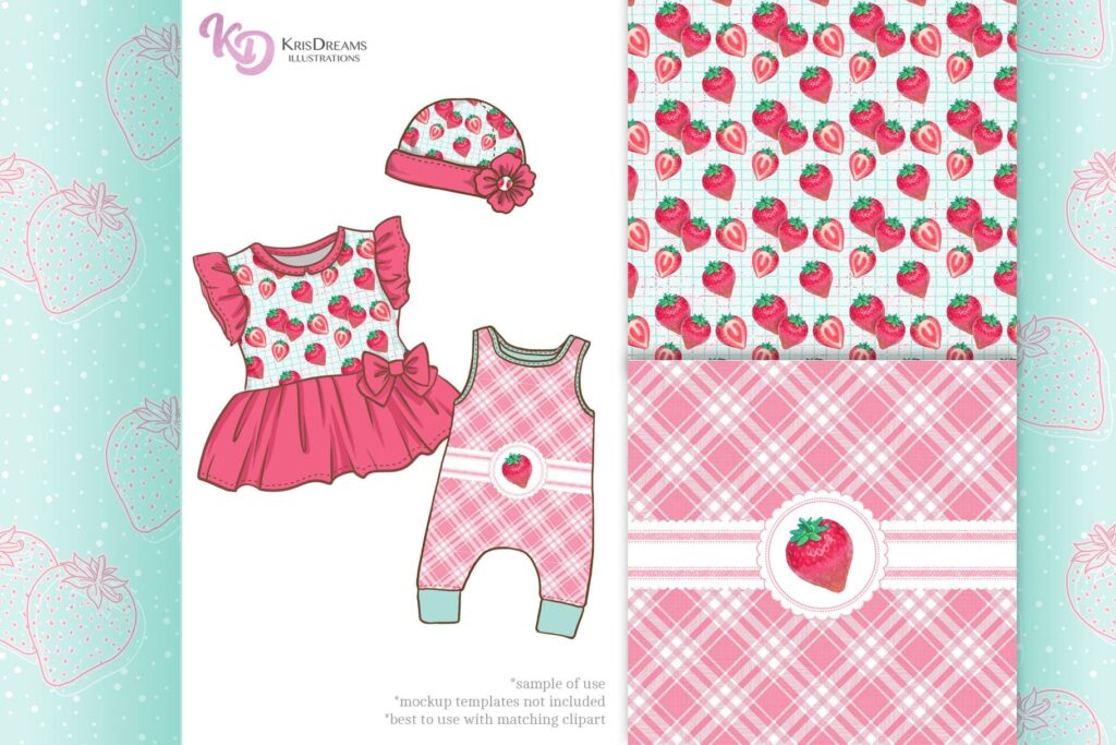 Strawberry Clipart and Digital Paper Graphics Bundle – MasterBundles
