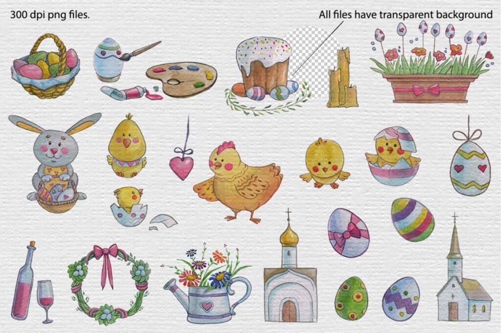 Easter Watercolor Set + Free Fonts – MasterBundles