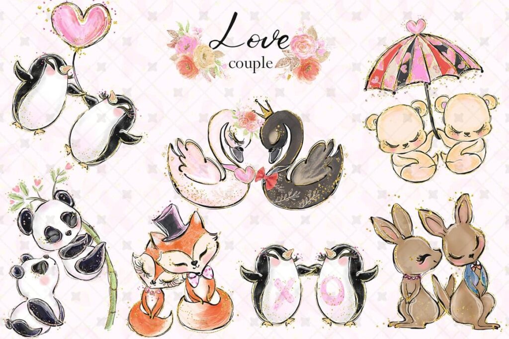 Valentine's Clip Art, Animals Love – MasterBundles