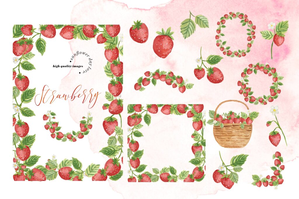 Summer Strawberry Clipart, Watercolor Strawberry Clipart – MasterBundles