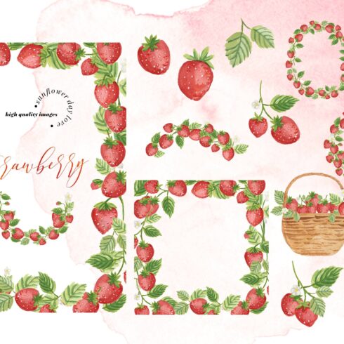 Summer Strawberry Clipart, Watercolor Strawberry Clipart | Master Bundles